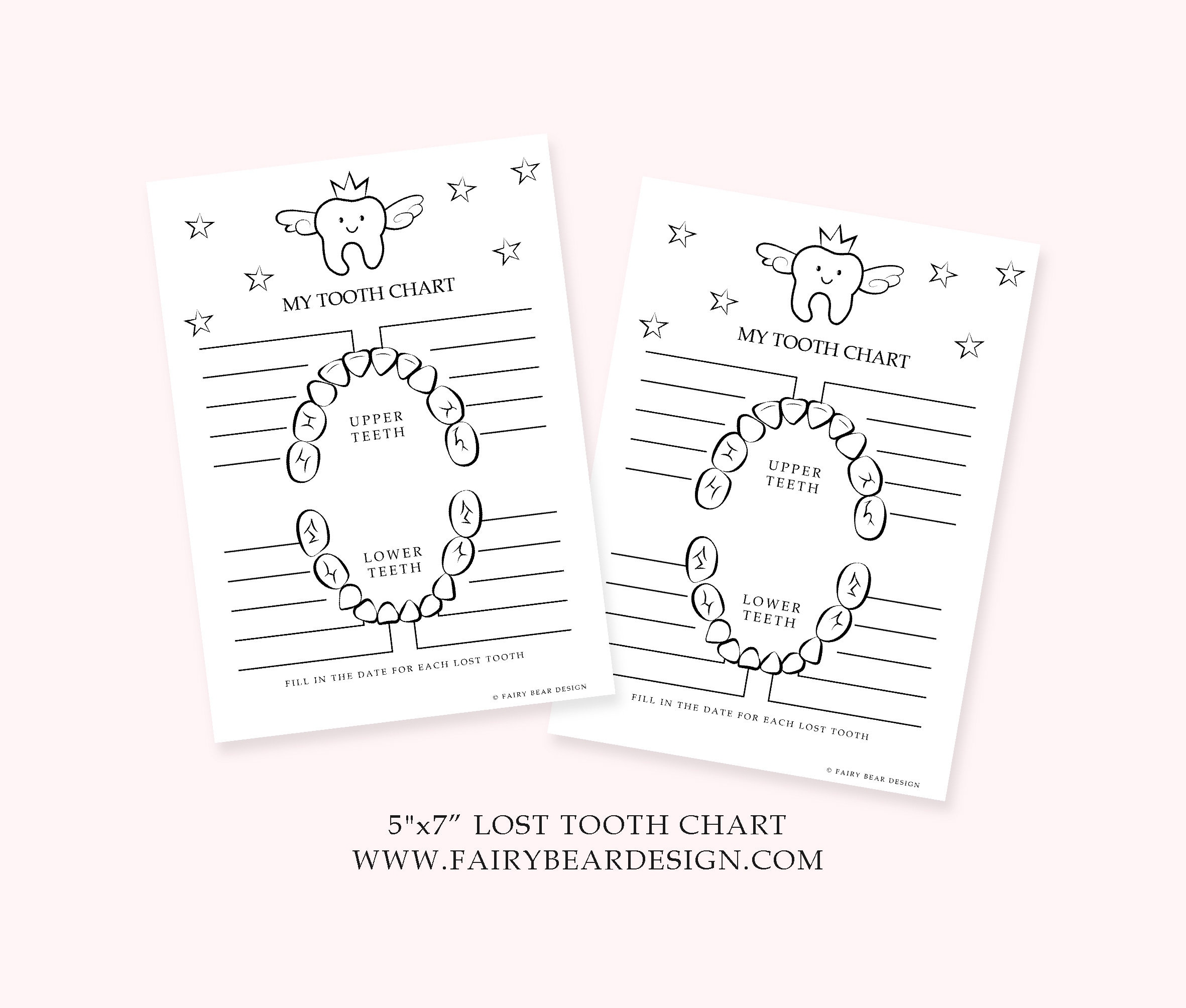 PRINTED Black and White Lost Tooth Chart - 5 X 7 – Tooth Fairy Gifts ...