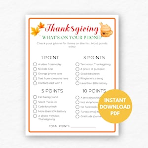 Thanksgiving What's on Your Phone Game, Thanksgiving Printable Game ...