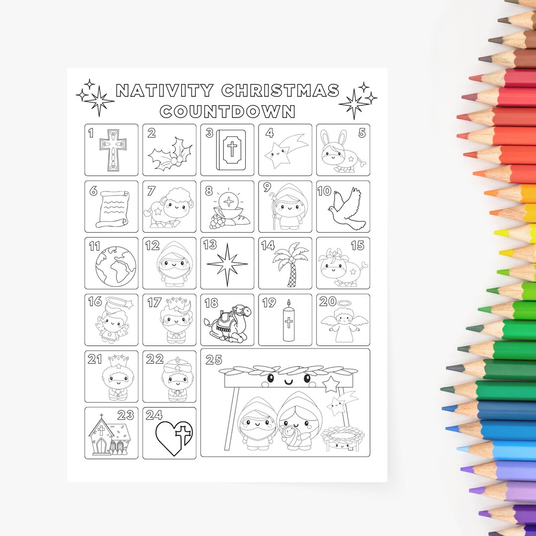 Nativity Advent Coloring Countdown, Christmas Countdown, Christmas ...