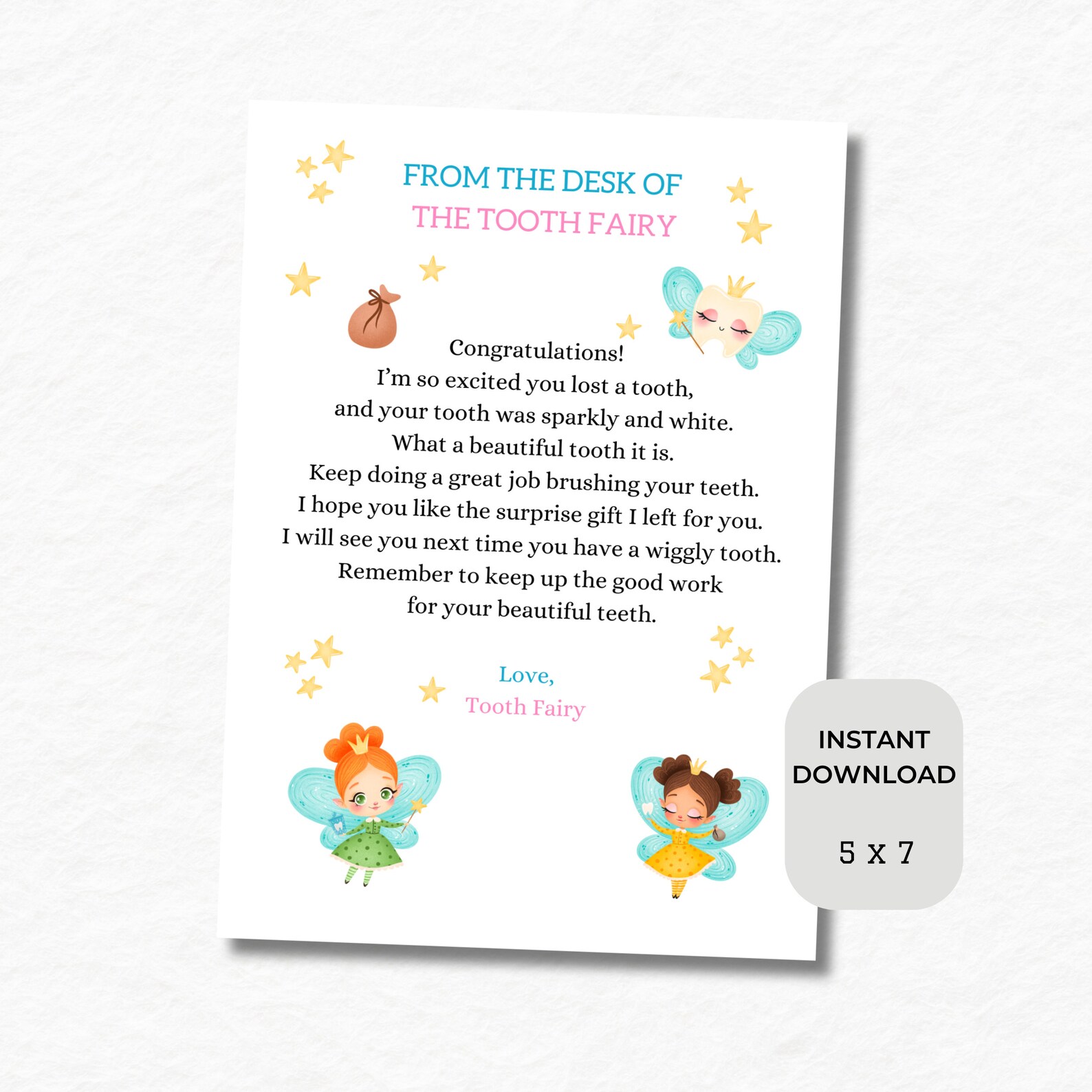 Printable Tooth Fairy Letter, First Tooth Certificate, Lost Tooth ...