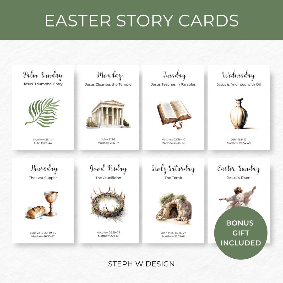 Holy Week Bible Study Cards, Easter Advent Cards, Printable Holy Week ...