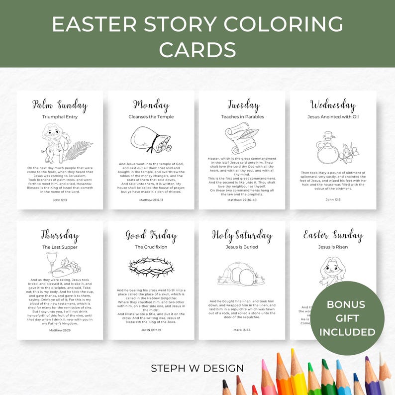 Easter Story Coloring Cards, Printable Kids Activity, Christian Easter ...