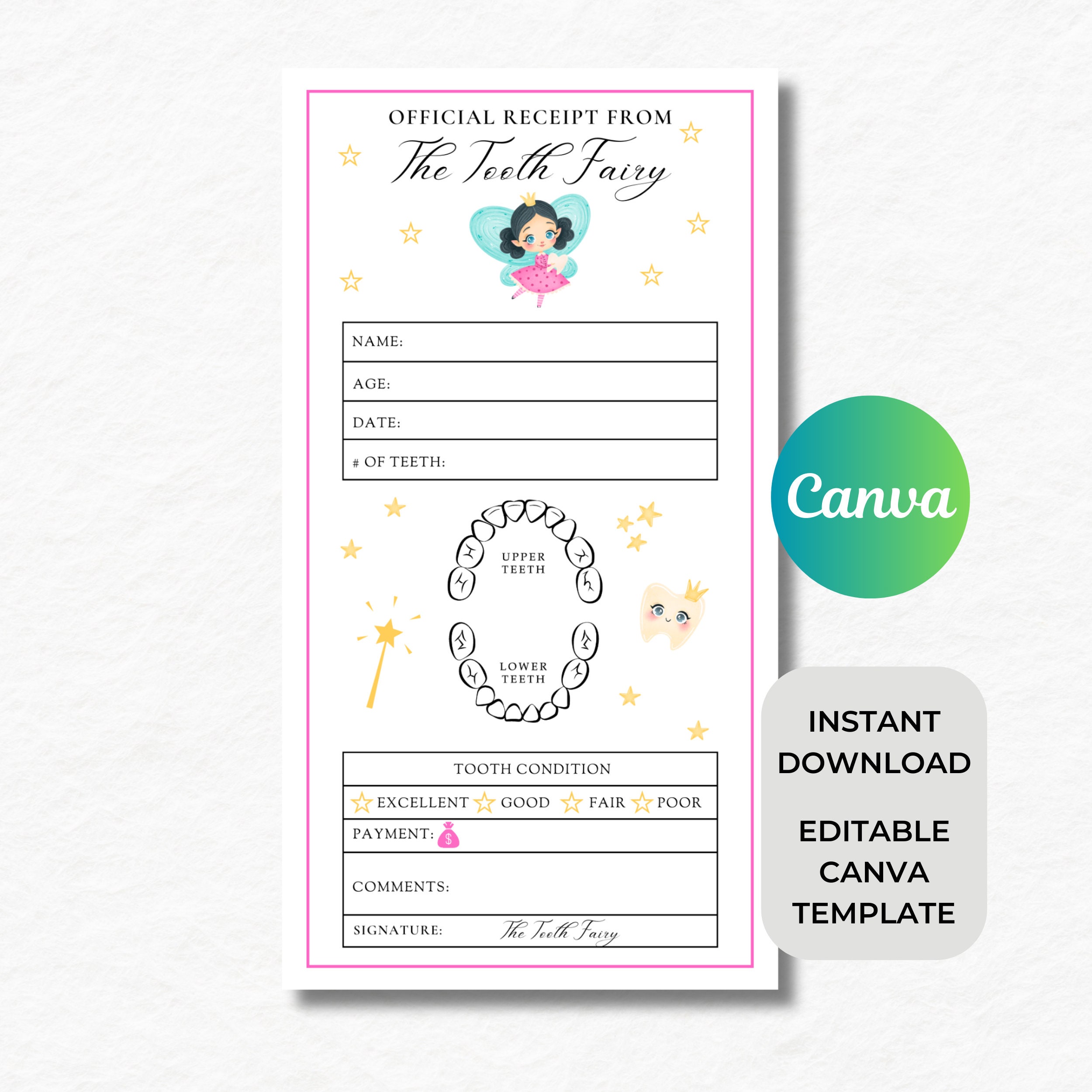 Editable Tooth Fairy Letter, Tooth Fairy Receipt, Printable Tooth Fairy ...