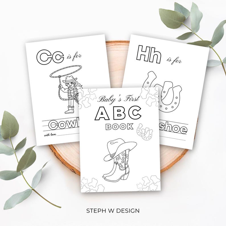Western Cowboy ABC Coloring Book, Cowboy Baby Shower, Printable Cowboy ...