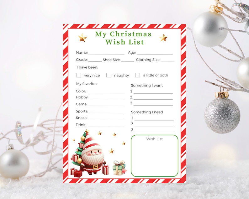 Printable Christmas Wish List, Kids Wish List, Christmas Wish List ...
