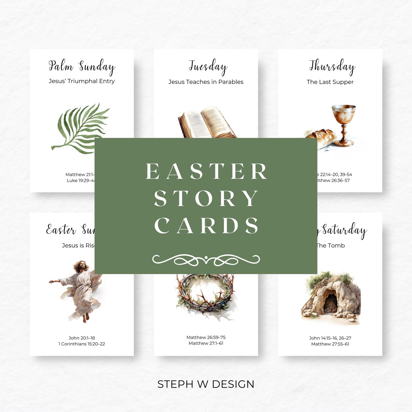 Holy Week Bible Study Cards, Easter Advent Cards, Printable Holy Week ...
