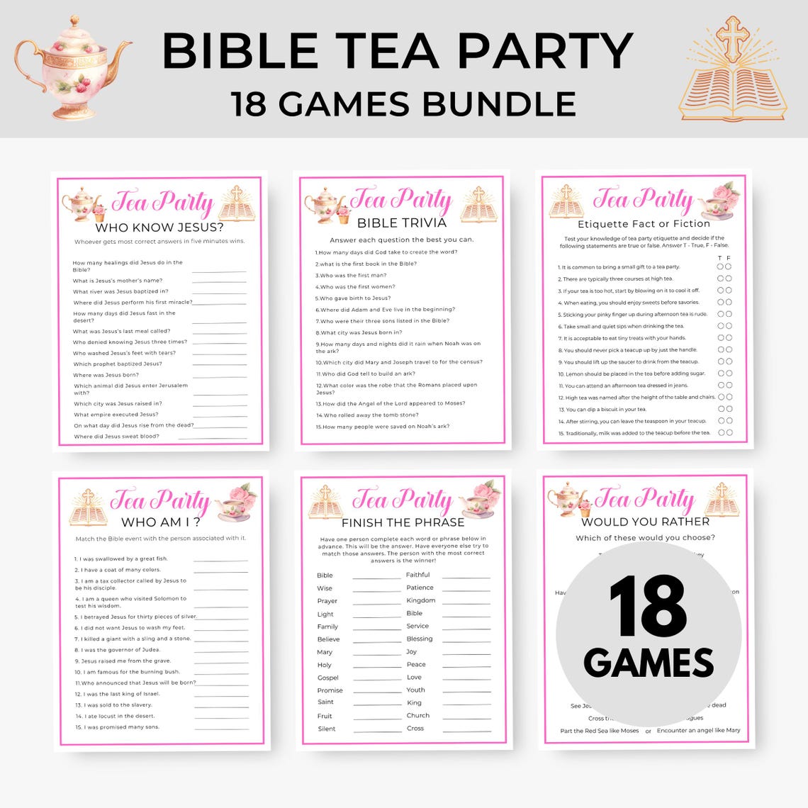 Christian Tea Party Games, Bible Trivia Activities, Women's Ministry ...