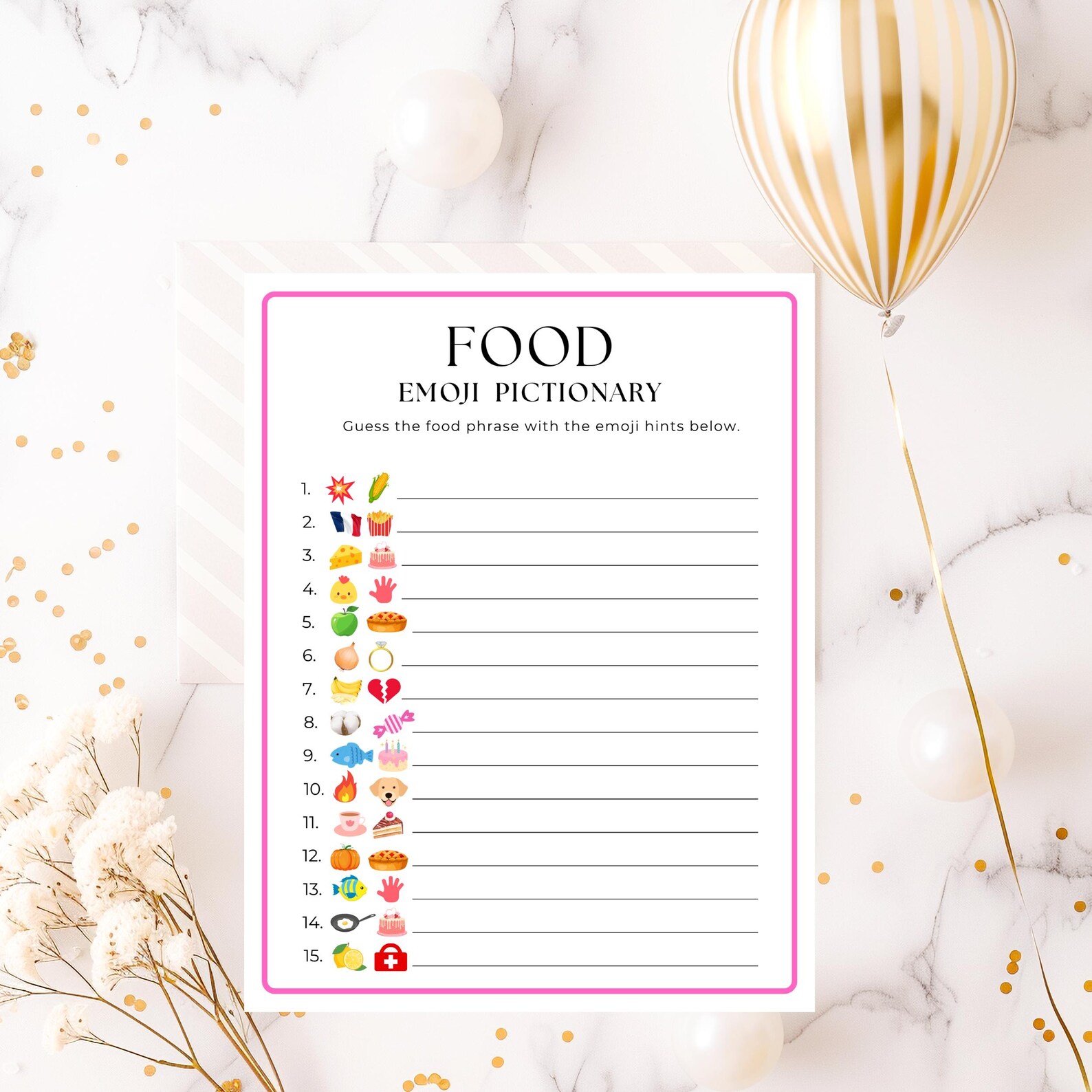Food Emoji Pictionary, Emoji Game, Printable Game, Family Game Night ...