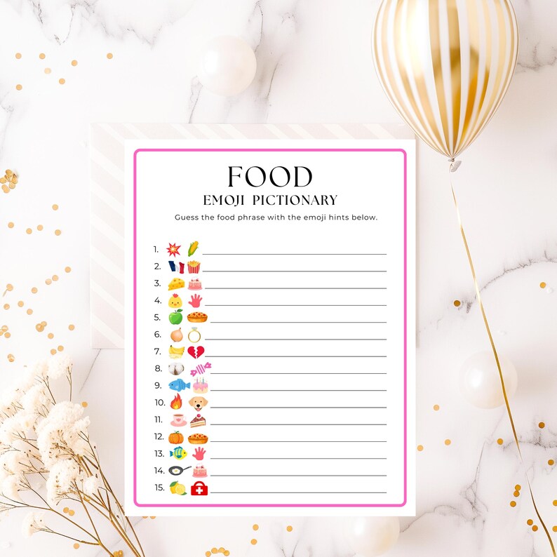 Food Emoji Pictionary, Emoji Game, Printable Game, Family Game Night ...