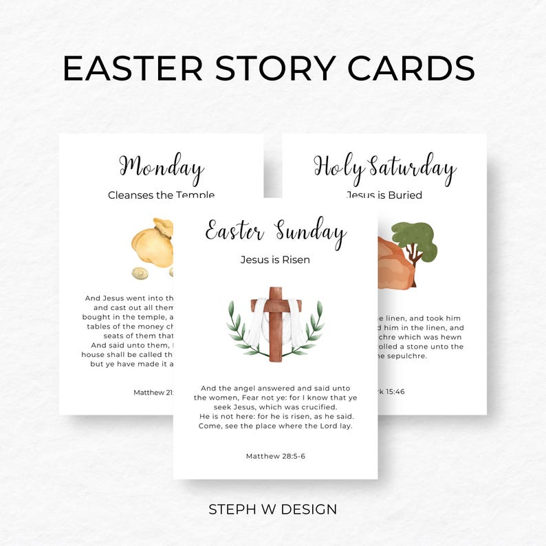 Easter Story Cards for Kids, Holy Week Study Cards, Easter Scripture ...