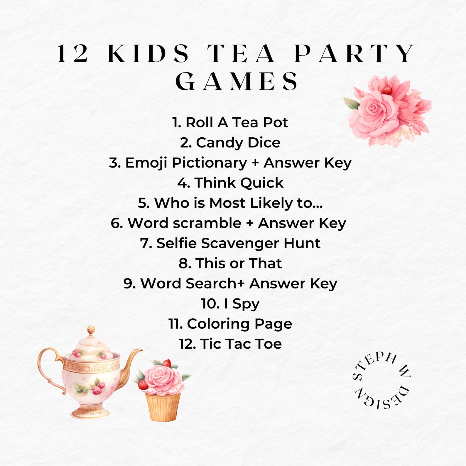 Kids Tea Party Games, Bridal Tea Party, Printable Bridal Shower Games ...