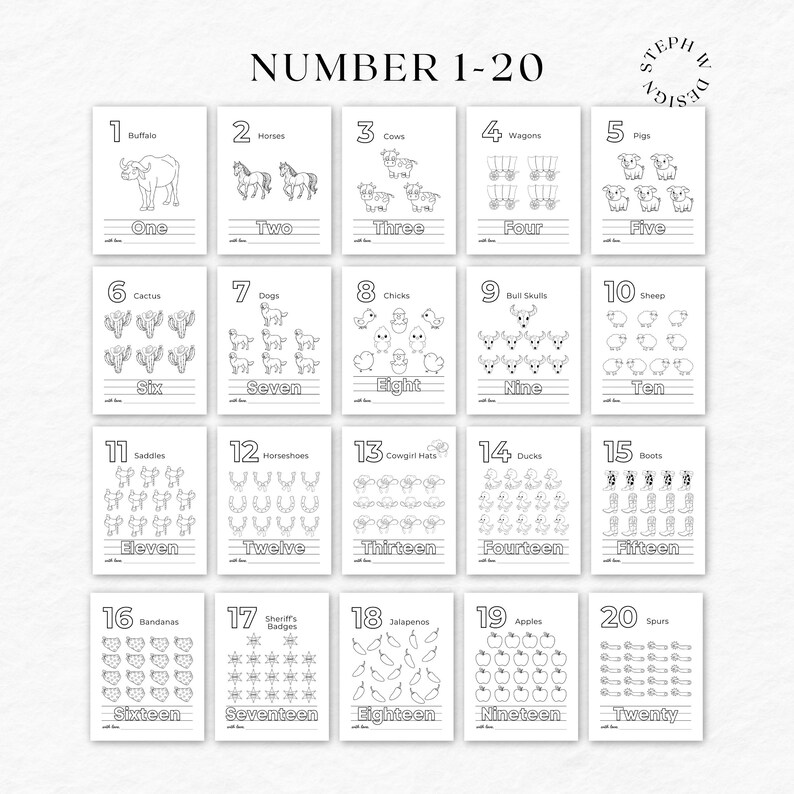 Western Cowboy 123 Coloring Book, Baby's First 123 Book, Printable ...