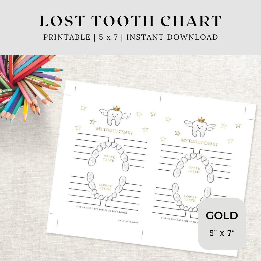 Gold Lost Tooth Chart 5x7 - Tooth Fairy - Lost Tooth Receipt - Instant ...