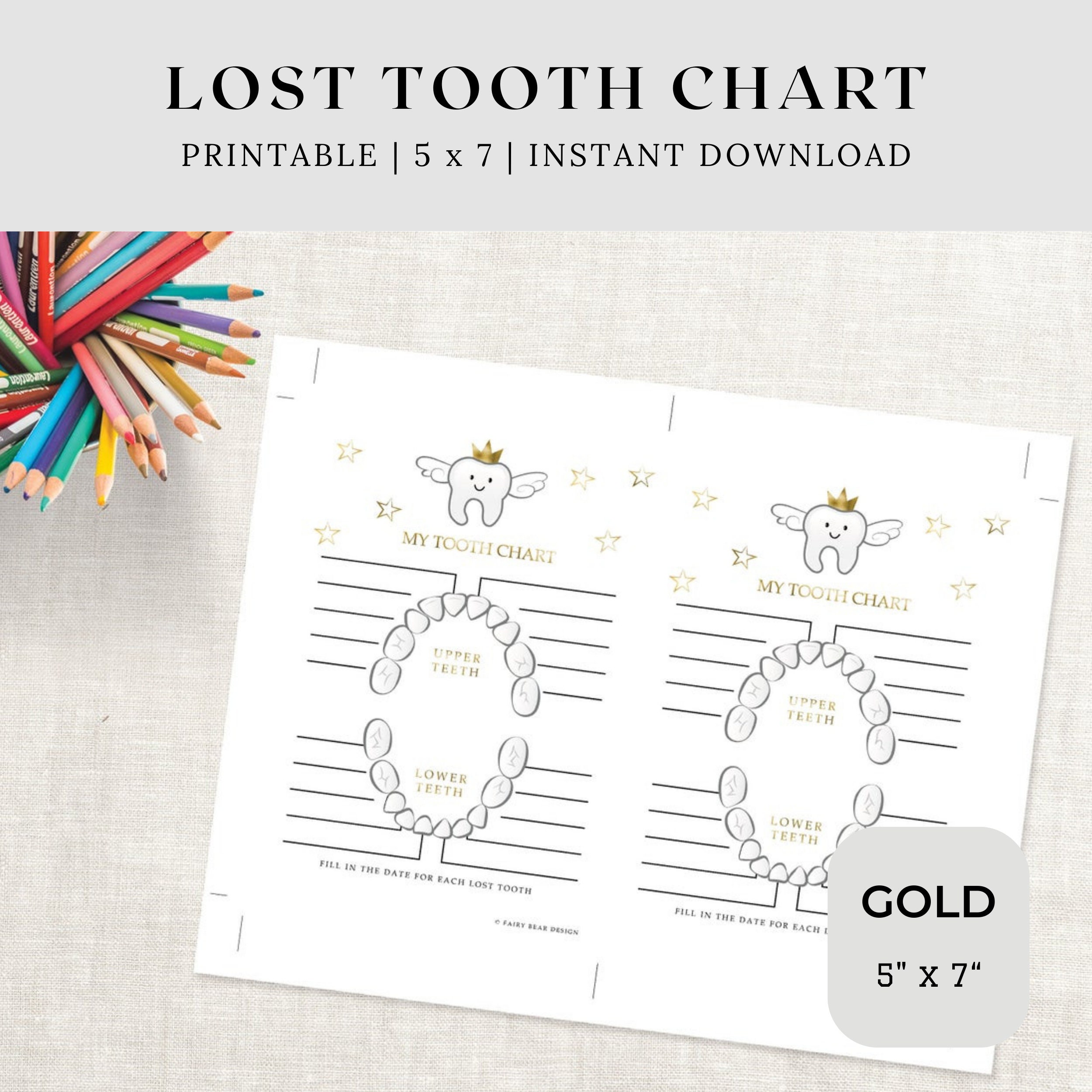 Gold Lost Tooth Chart 5x7 - Tooth Fairy - Lost Tooth Receipt - Instant ...