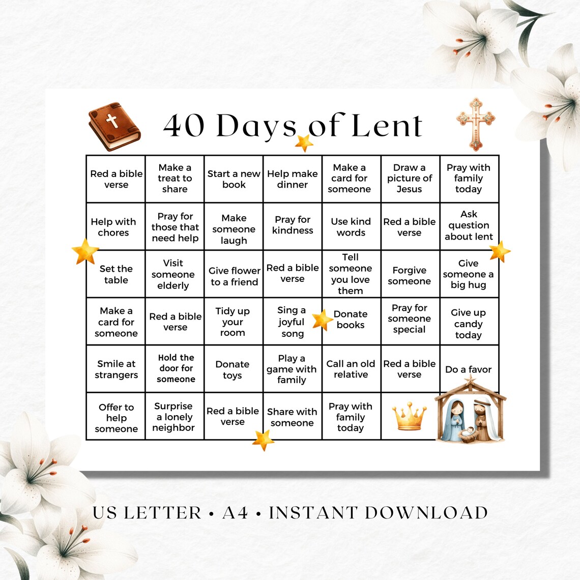 Kids Lent Calendar,lent Activities, 40 Days of Lent, Lenten Calendar ...