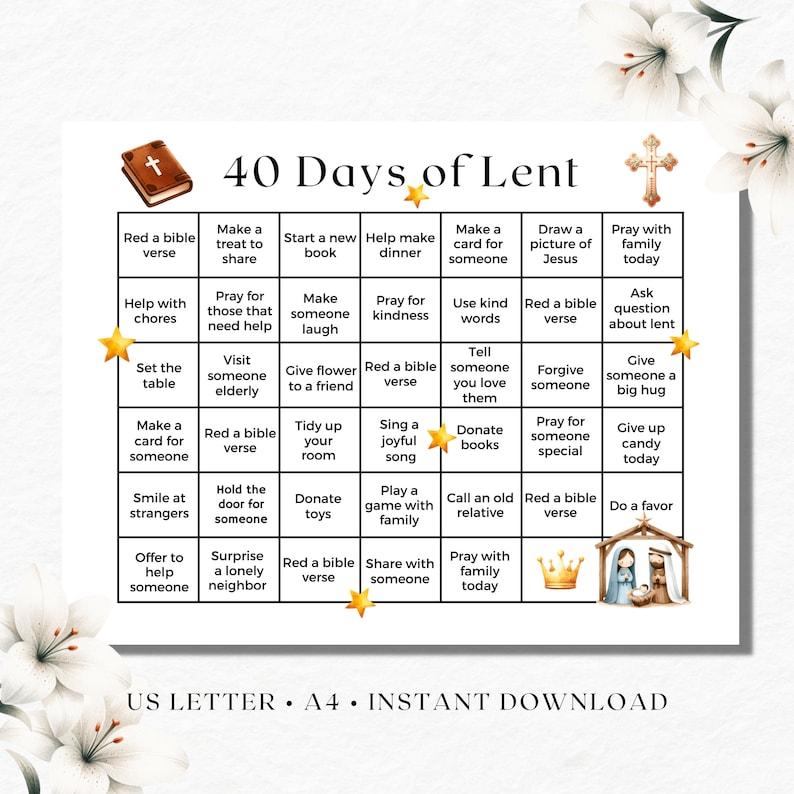 Kids Lent Calendar,lent Activities, 40 Days of Lent, Lenten Calendar ...