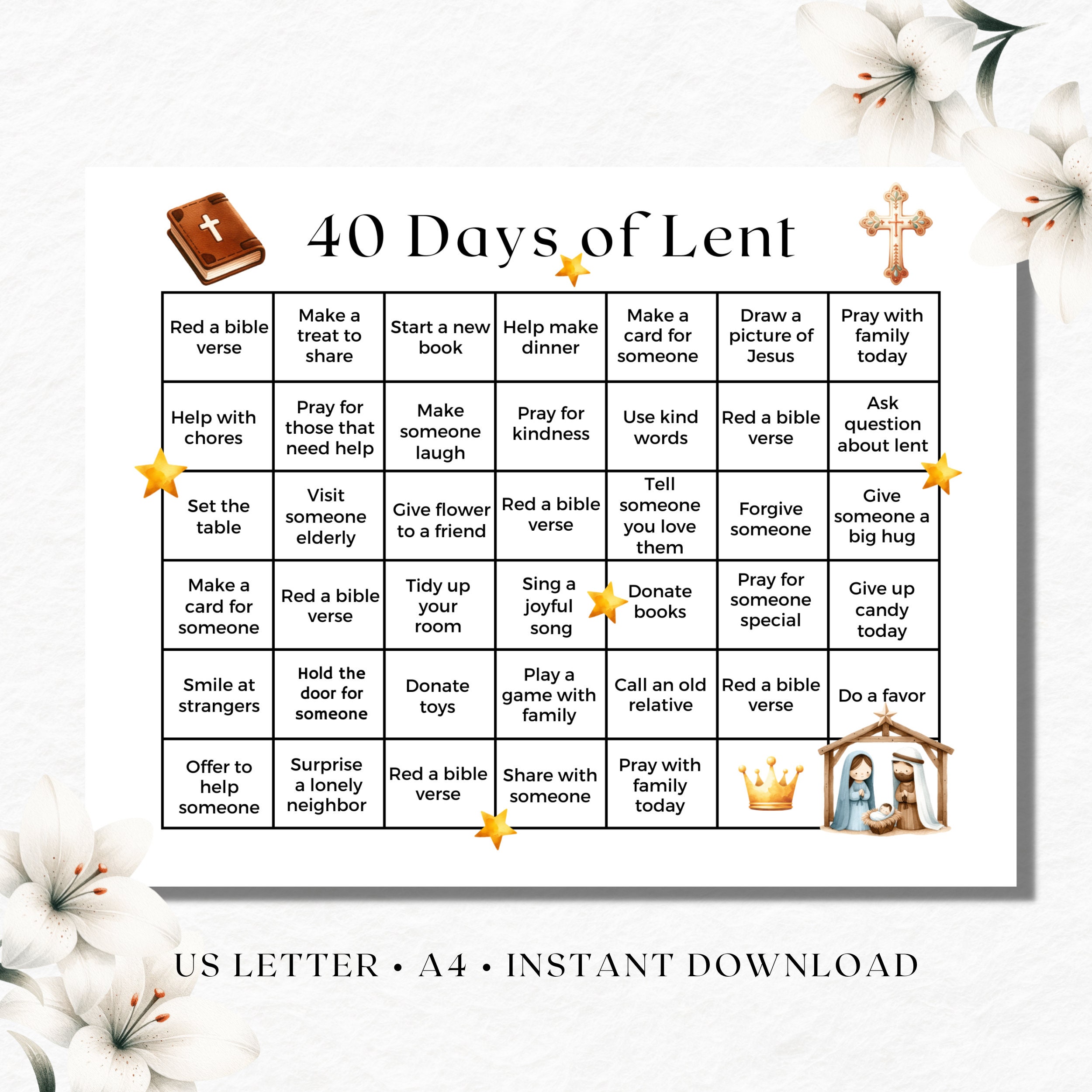 Kids Lent Calendar,lent Activities, 40 Days of Lent, Lenten Calendar ...