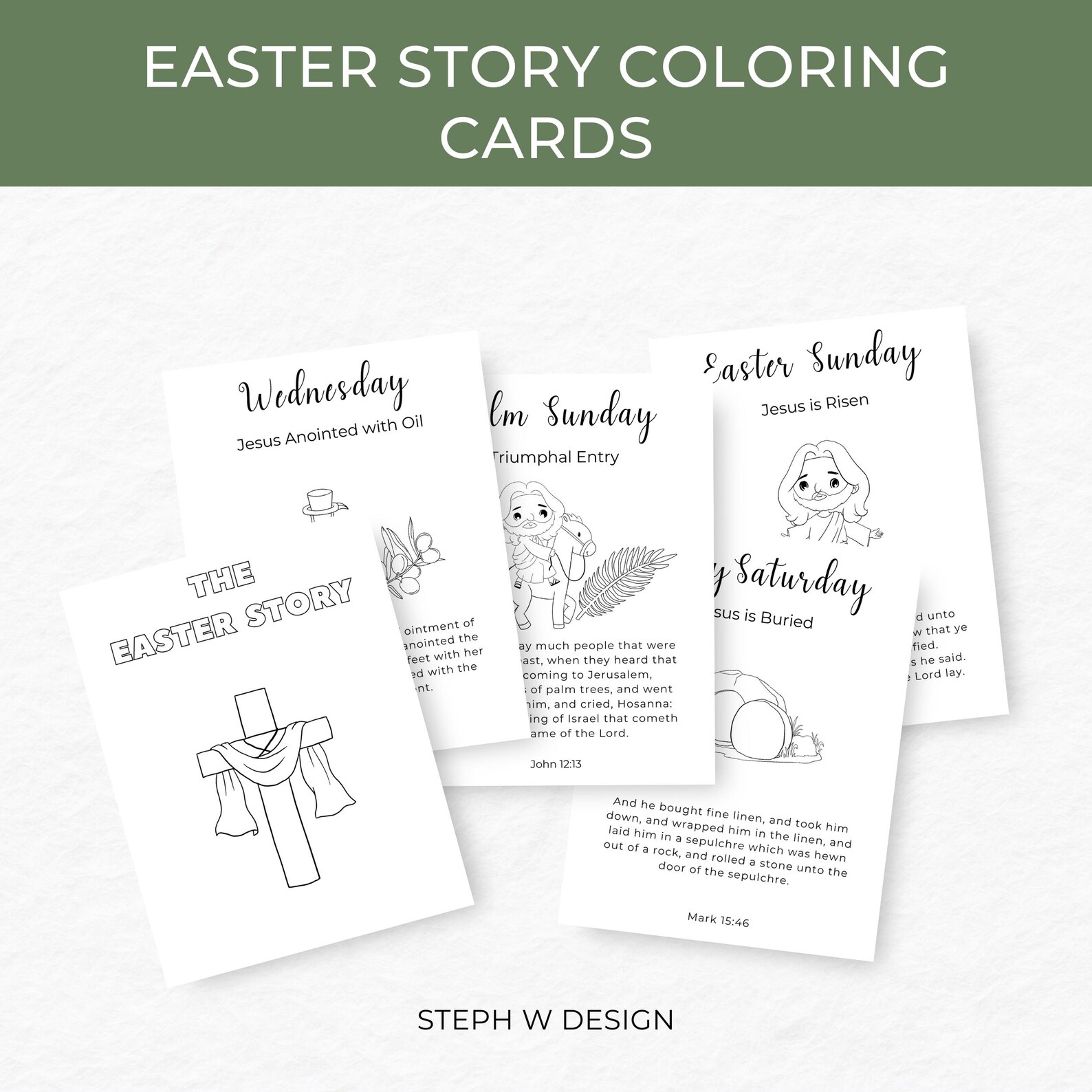 Easter Story Coloring Cards, Printable Kids Activity, Christian Easter ...