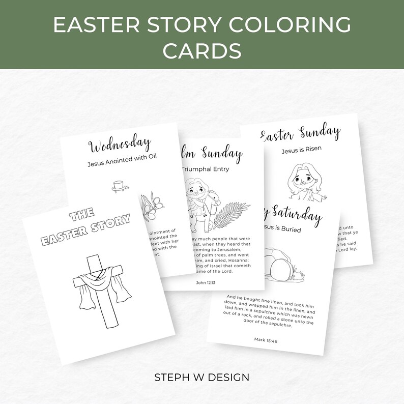Easter Story Coloring Cards, Printable Kids Activity, Christian Easter ...