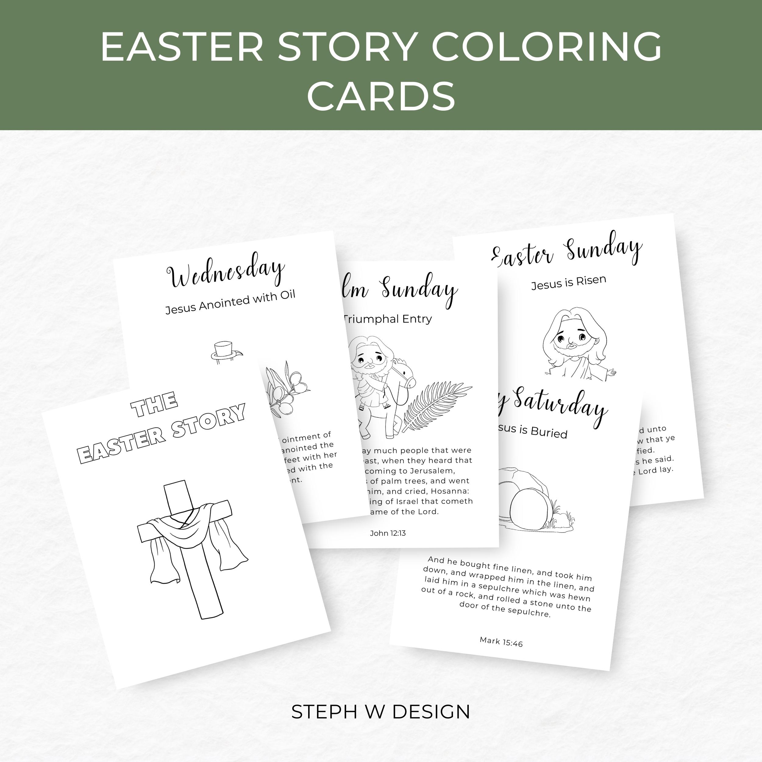 Easter Story Coloring Cards, Printable Kids Activity, Christian Easter ...