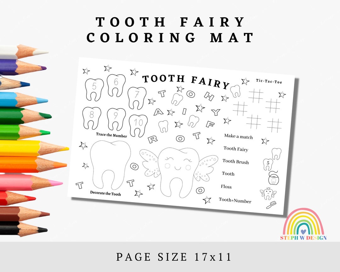 Printable Tooth Fairy Coloring Mat, Fairy Coloring Placemat, Tooth ...
