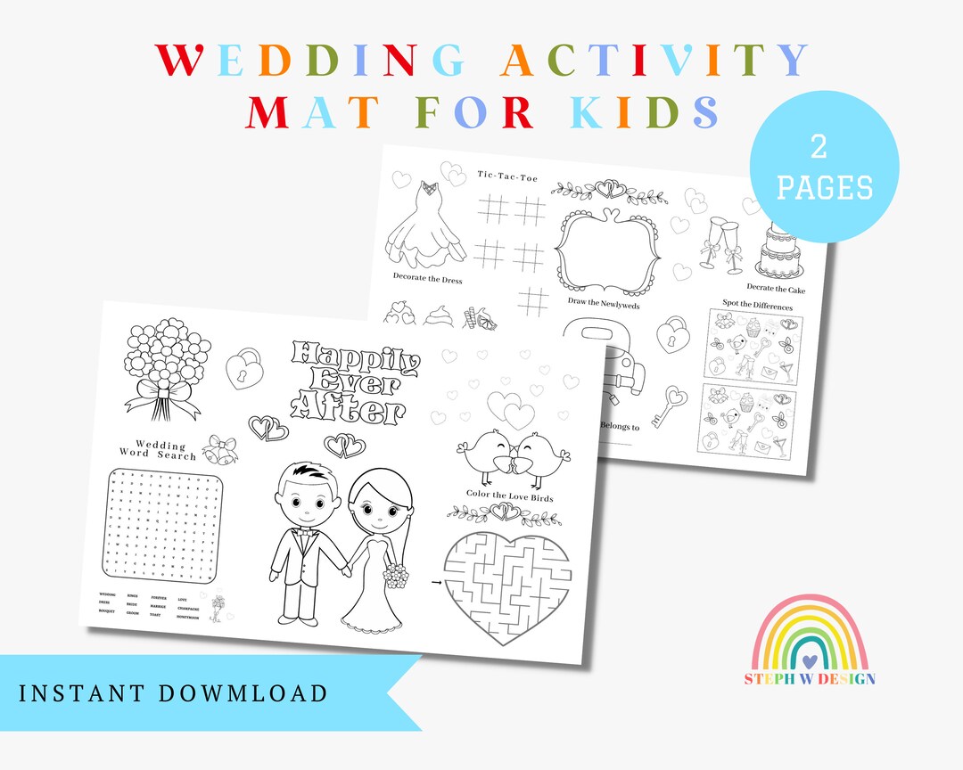 Kids Wedding Activity Mat Kids Wedding Coloring Placemat Kids Wedding ...