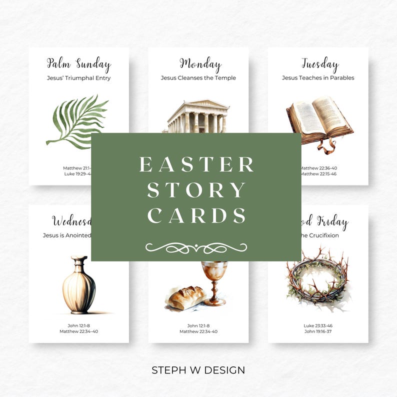 Holy Week Bible Study Cards, Easter Advent Cards, Printable Holy Week ...