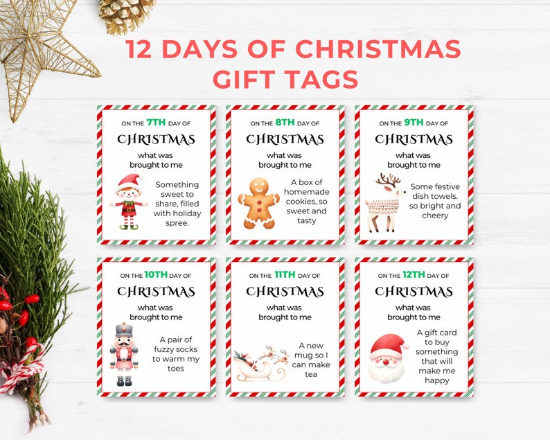12 Days of Christmas Tags Printable | Holiday Countdown Gift Labels ...