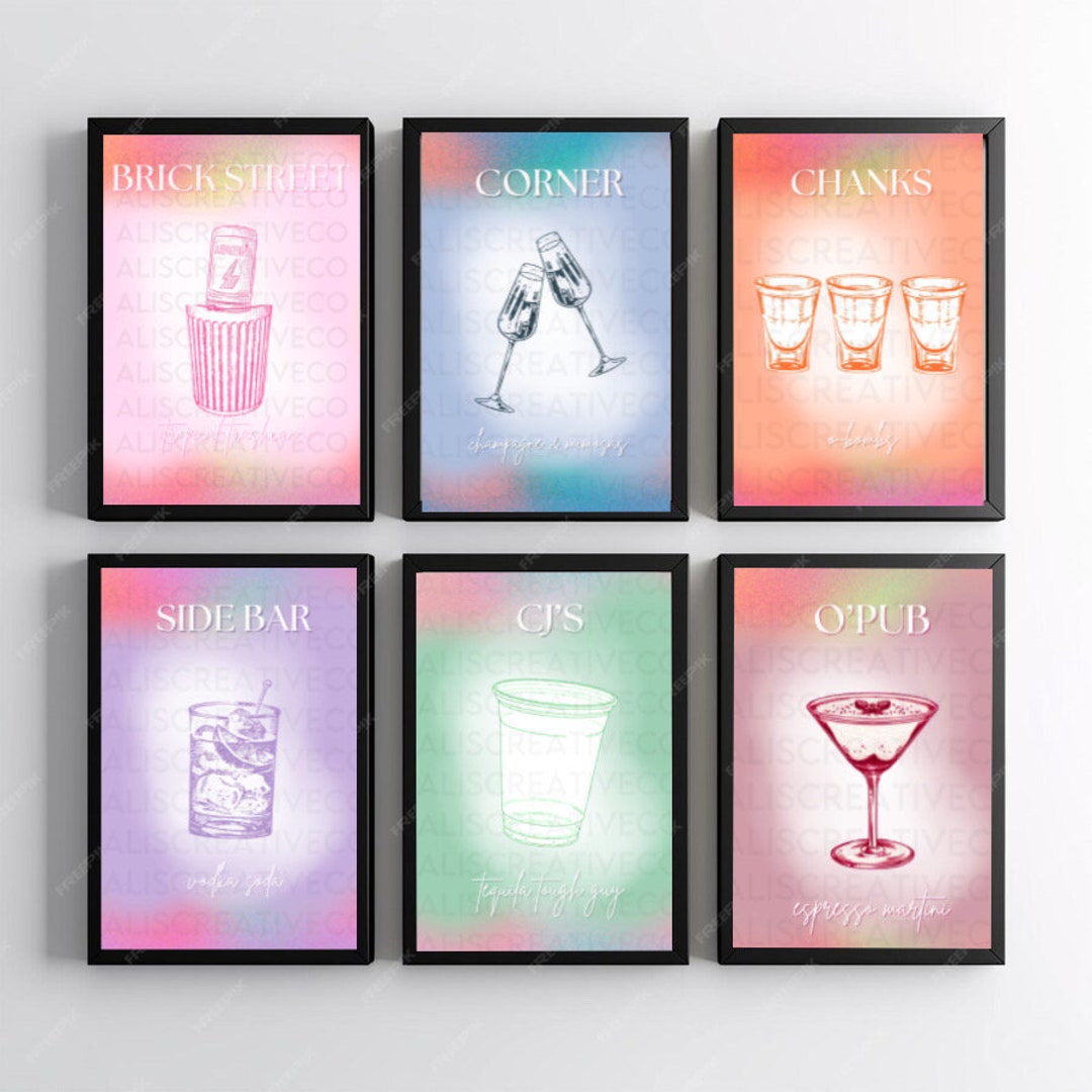 Miami University Oxford Ohio Set of 6 College Town Bar Preppy Digital ...