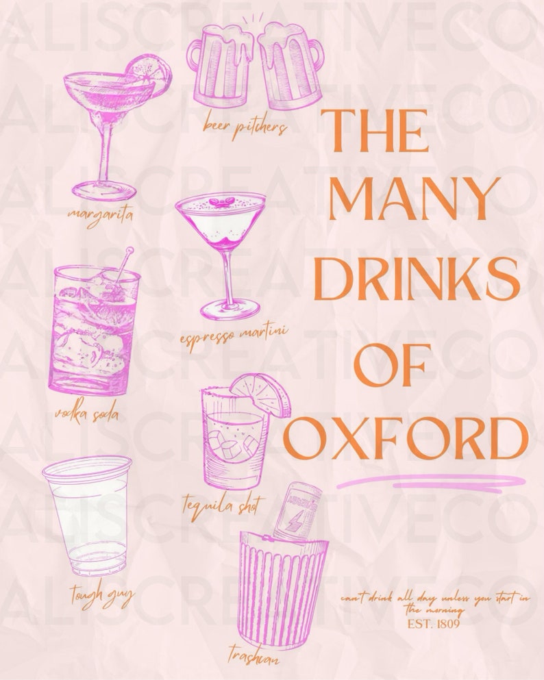 Many Drinks of Oxford Ohio Miami University Preppy Print - Etsy