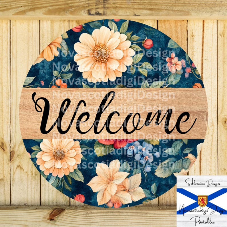 Floral Welcome Round, Wreath Sign PNG, Round Digital Design, Round ...