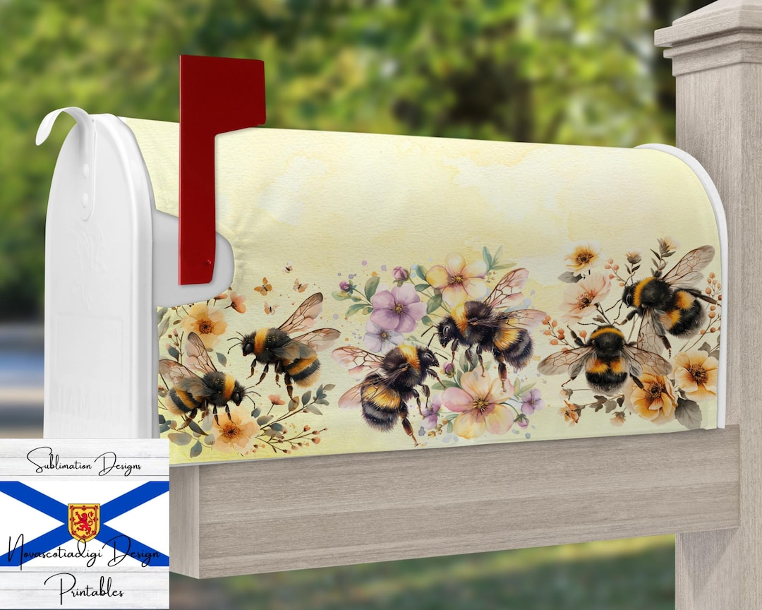 Bees and Flowers Mailbox Cover, Sublimation Mailbox Cover, Digital ...