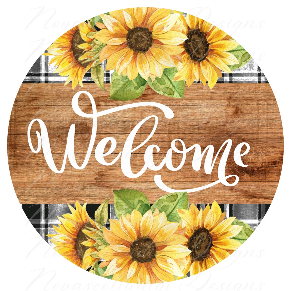 Fall Sunflowers Welcome Round Digital Design, High Resolution PNG for ...