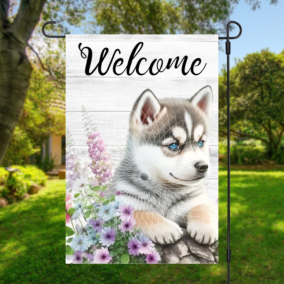 12x18 Garden Flag Sublimation Design, Husky Dog, Welcome, Digital ...
