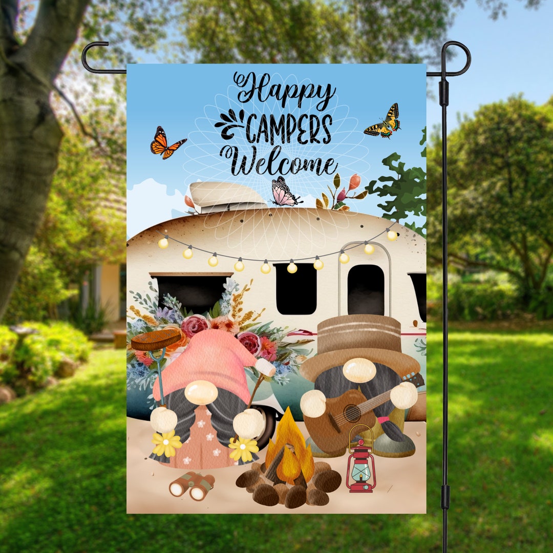 12x18 Camping Flag, Gnomes, Sublimation Design, Happy Campers Welcome ...