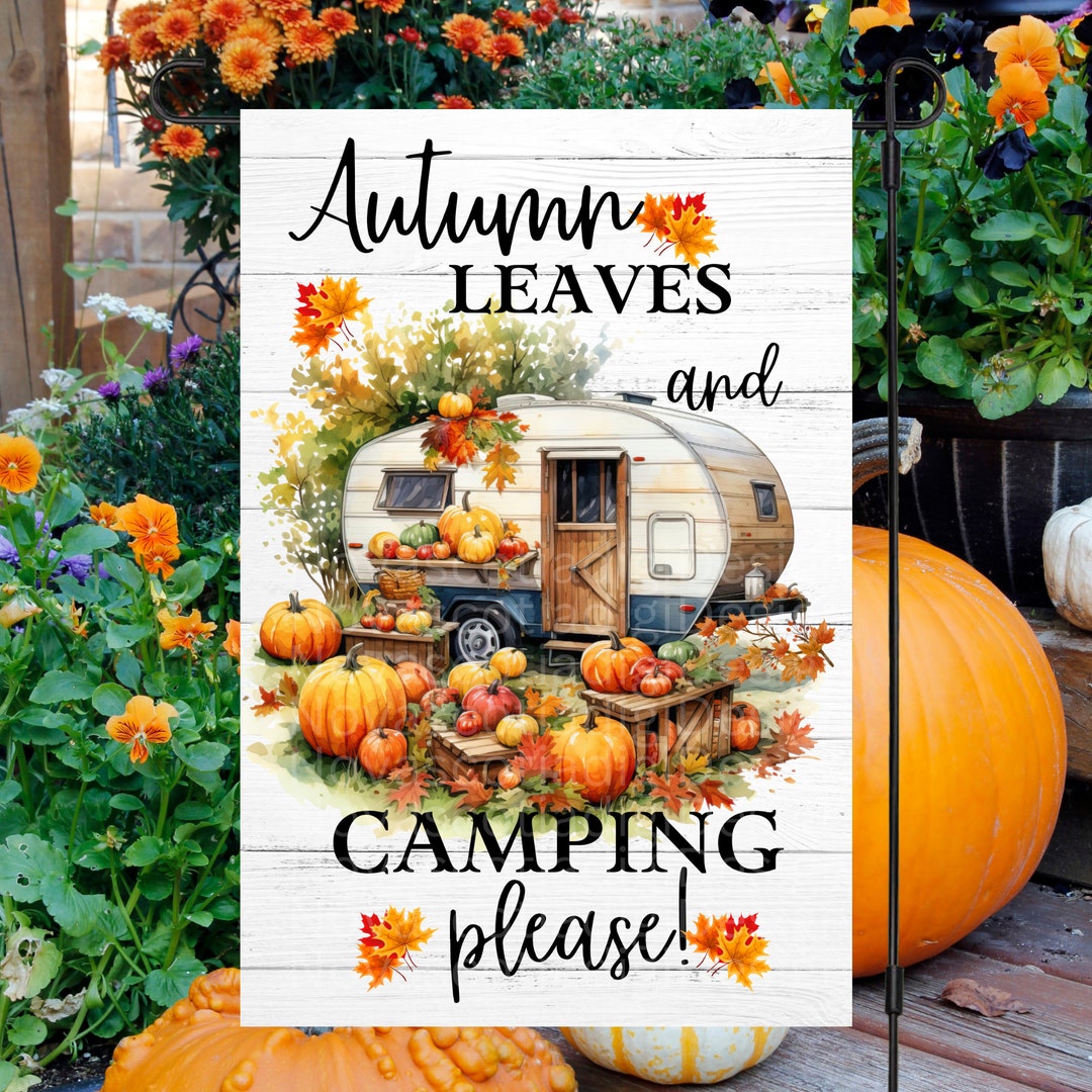 12x18 Camping Flag, Fall Camping, Sublimation Design, Autumn Leaves and ...