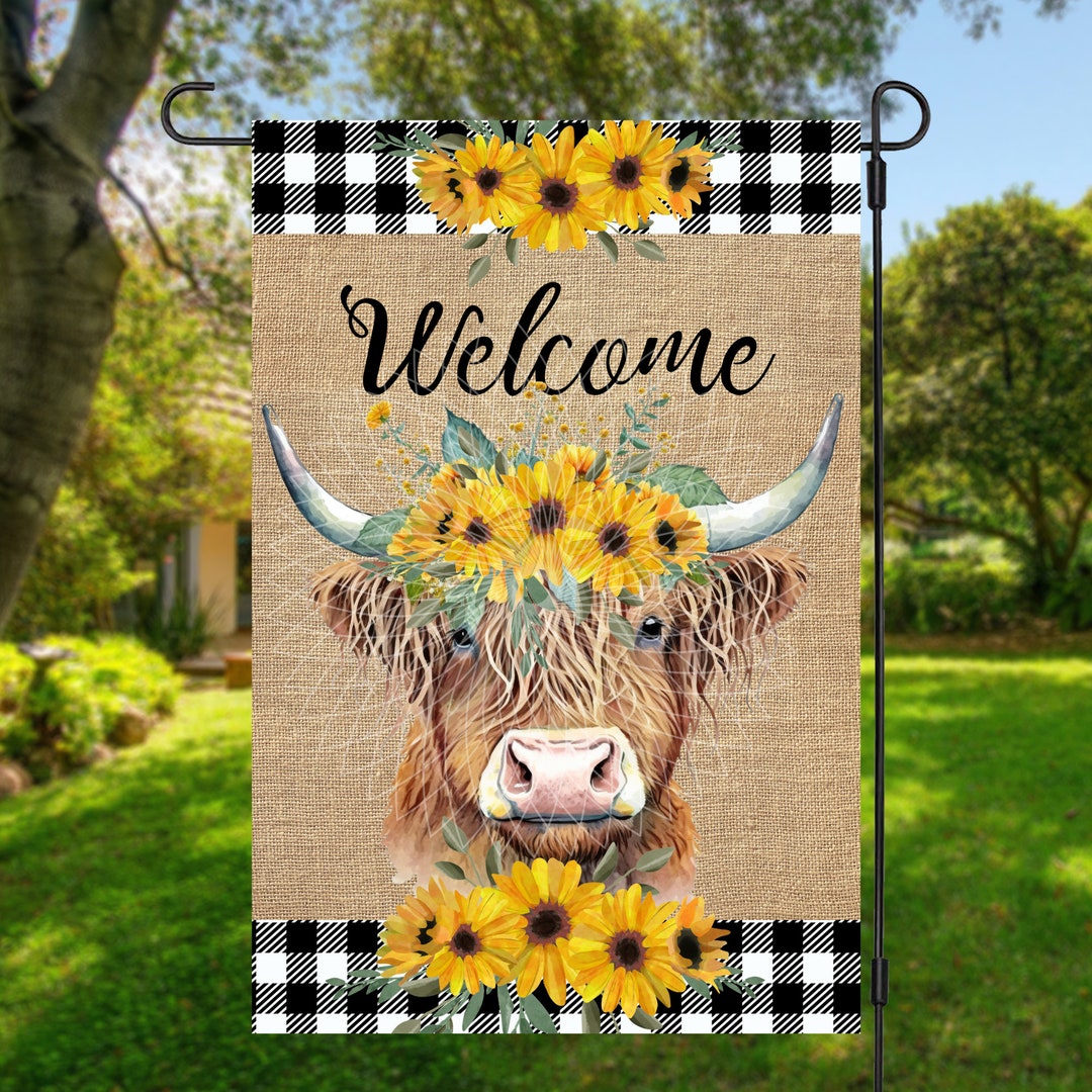 12x18 Garden Flag Sublimation Design, Highland Cow and Sunflowers ...