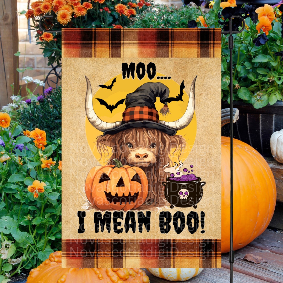 12x18 Garden Flag Sublimation Design, Fall Flag, Halloween Highland Cow ...