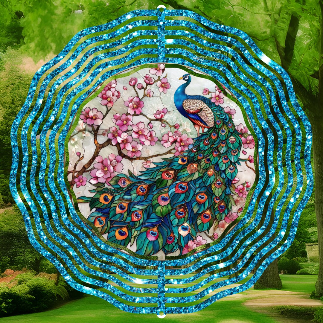 Sublimation Wind Spinner PNG, Wind Spinner Design, Peacock and Flowers ...