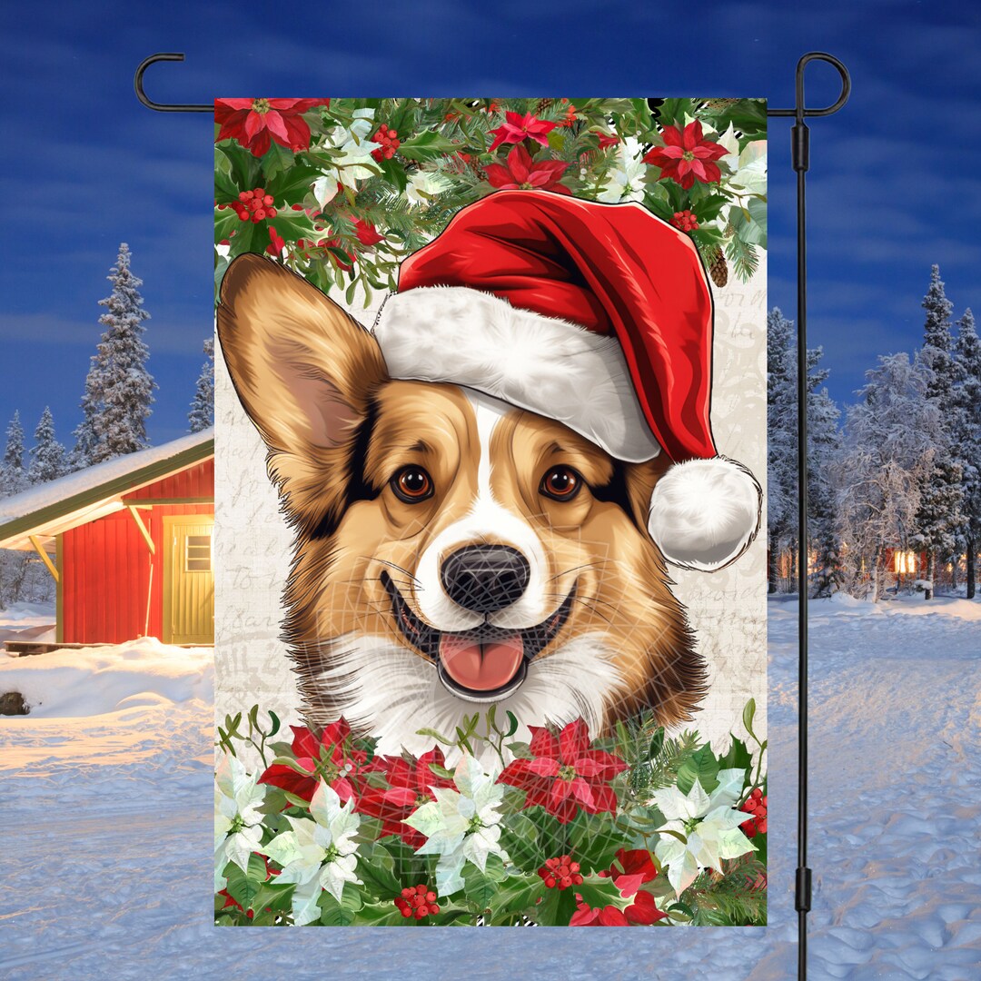 12x18 Garden Flag Sublimation Design, Christmas Corgi, Holiday Dog ...