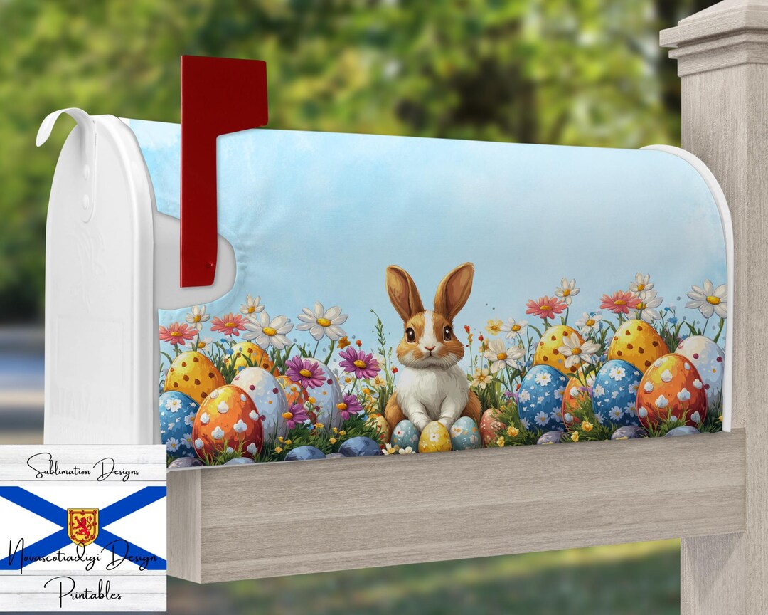 Easter Bunny and Flowers Mailbox Cover, Sublimation Mailbox Cover ...