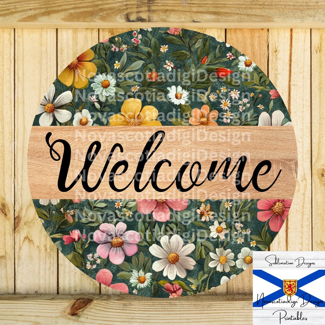 Floral Welcome Round, Wreath Sign PNG, Round Digital Design, Round ...