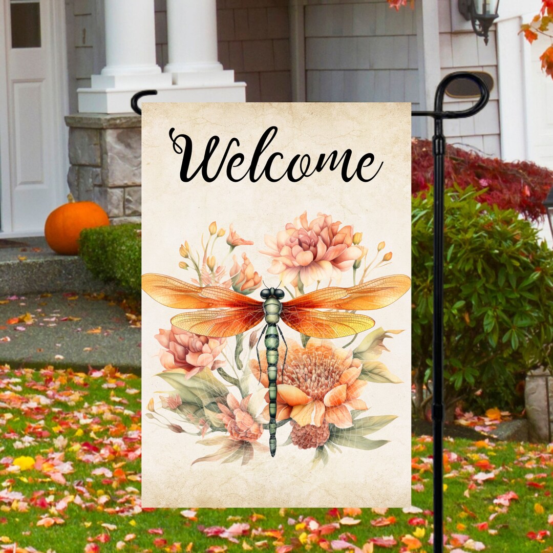 12x18 Garden Flag Sublimation Design, Welcome, Fall Dragonfly, Fall ...