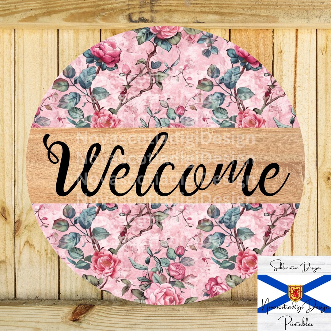 Floral Welcome Round, Wreath Sign PNG, Round Digital Design, Round ...