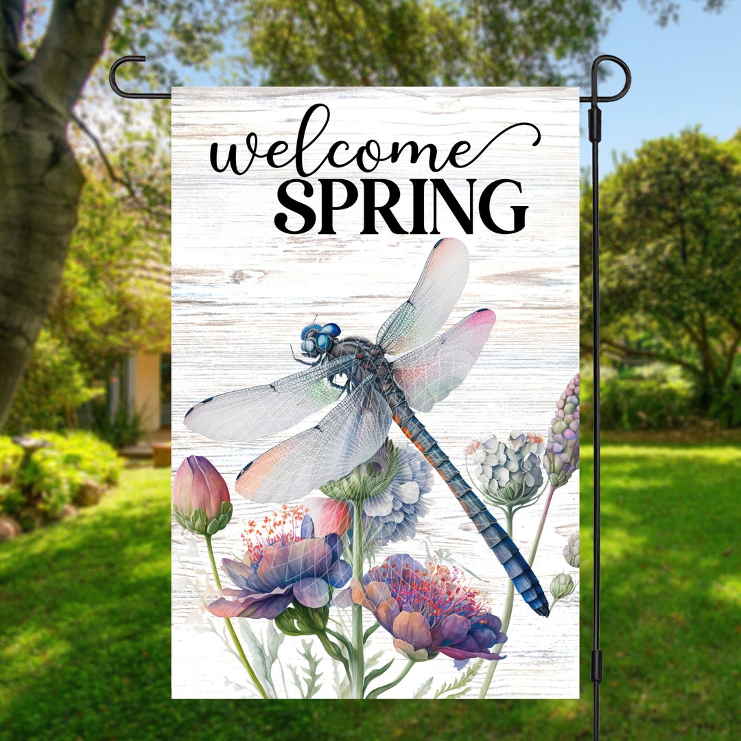 12x18 Garden Flag Sublimation Design, Welcome Spring ,dragonfly With ...