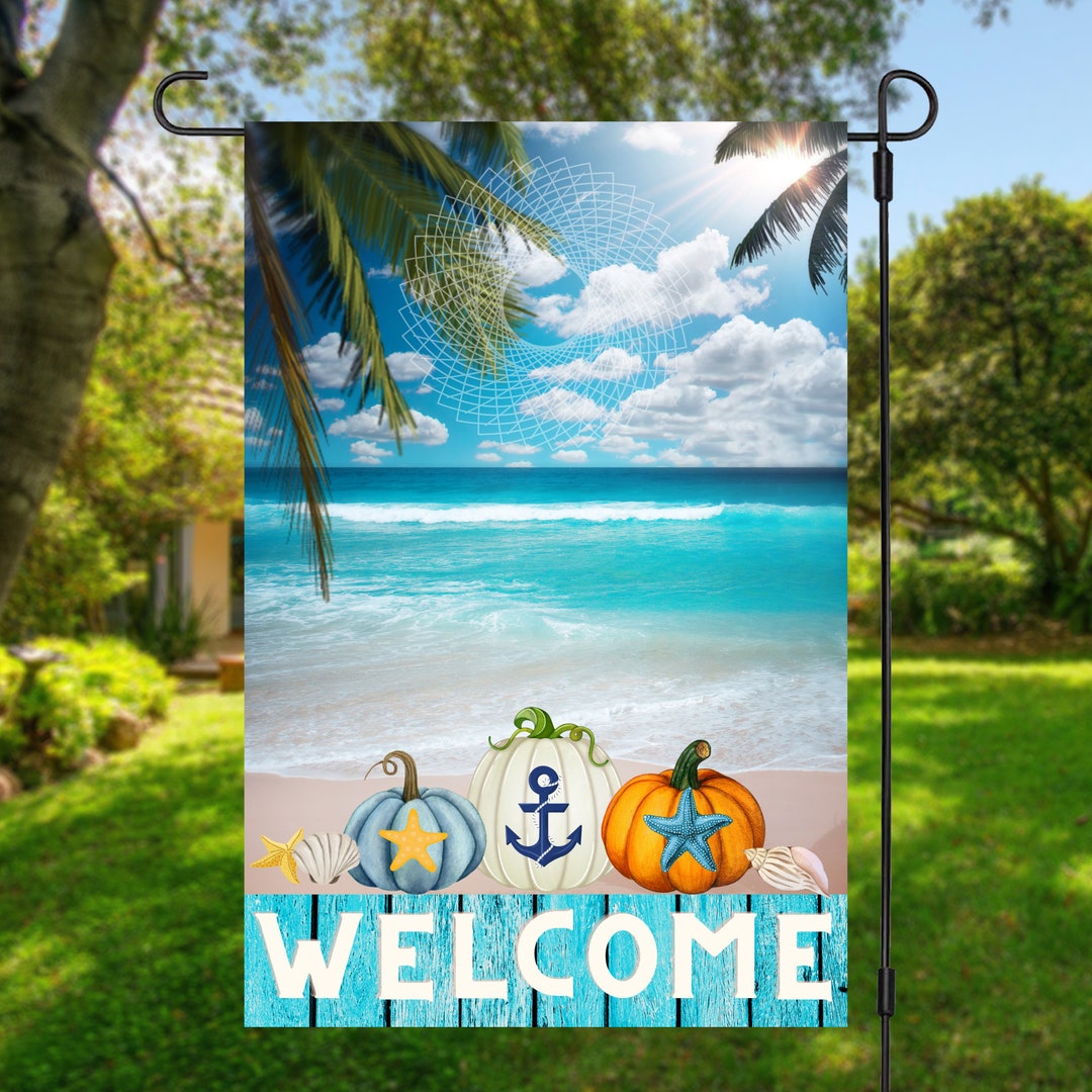 12x18 Garden Flag Sublimation Design, Beach, Fall Beach Flag, Fall ...