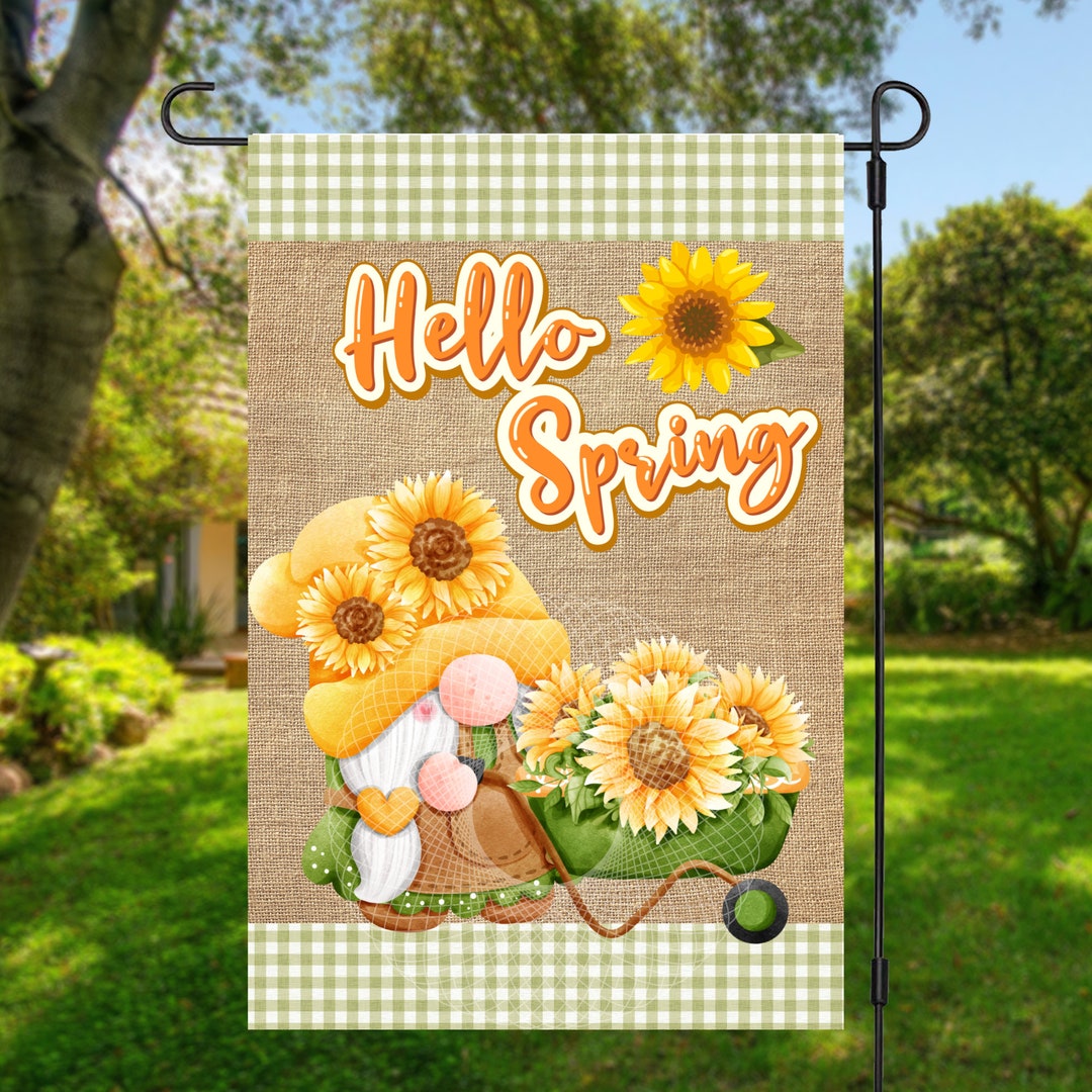 12x18 Garden Flag Sublimation Design, Hello Spring Sunflower Gnome ...