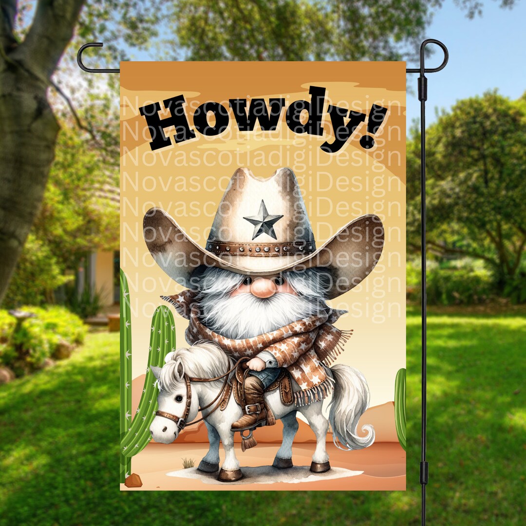 12x18 Garden Flag Sublimation Design, Howdy, Western Gnome, Welcome ...