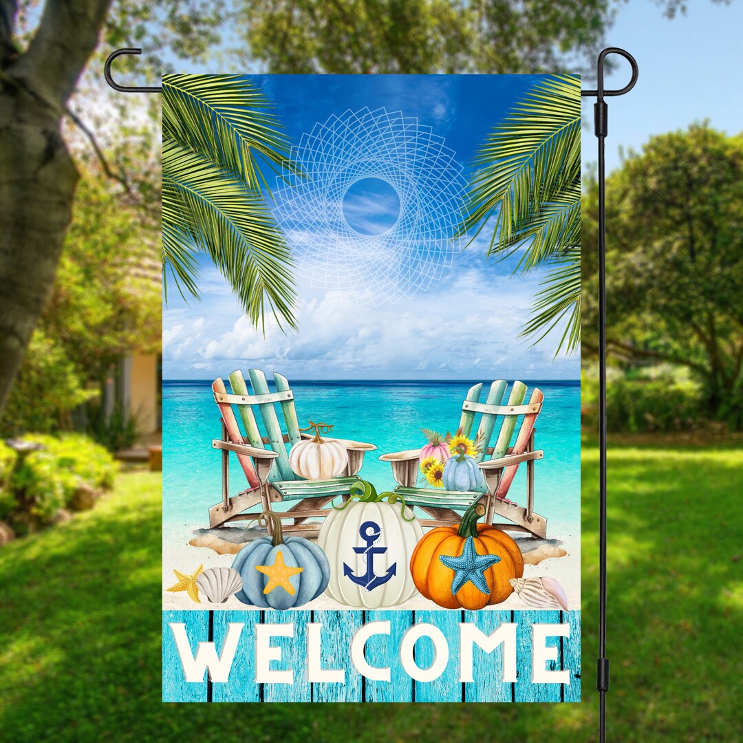 12x18 Garden Flag Sublimation Design, Beach, Fall Beach Flag, Digital ...