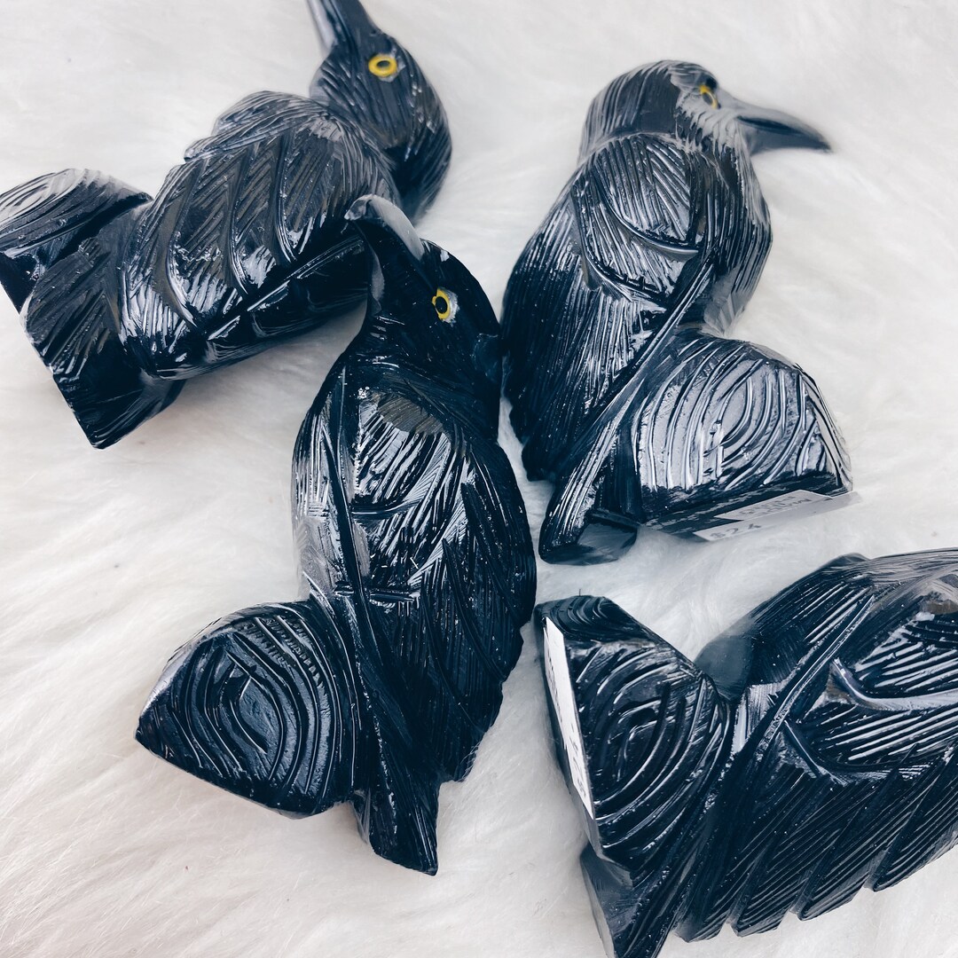 Onyx Raven Large Carved Black Raven Halloween Crystal Healing Festive ...